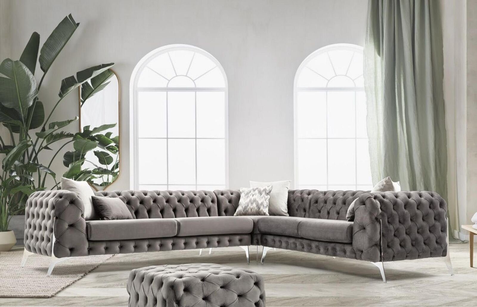 JVmoebel Ecksofa Grau Chesterfield Polstersofa Sofa Ecksofa Garnitur Polster Ecke Sofas 2 Teile Made in Europa Eckcouch