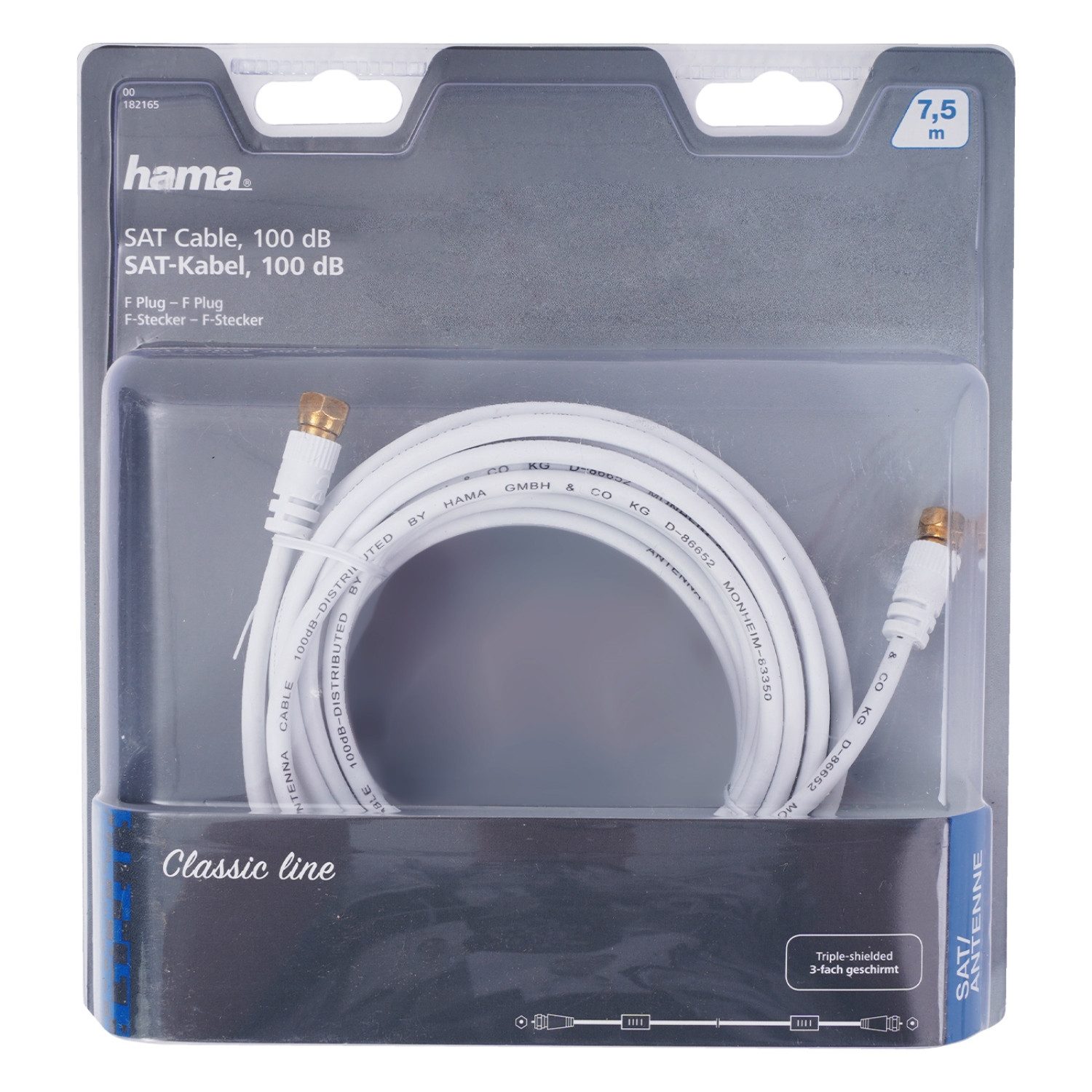 Hama 7,5m Sat-Kabel 100dB 4K HD TV Antennen-Kabel Video-Kabel, F-Stecker, Kein (750 cm), 7,5m ...