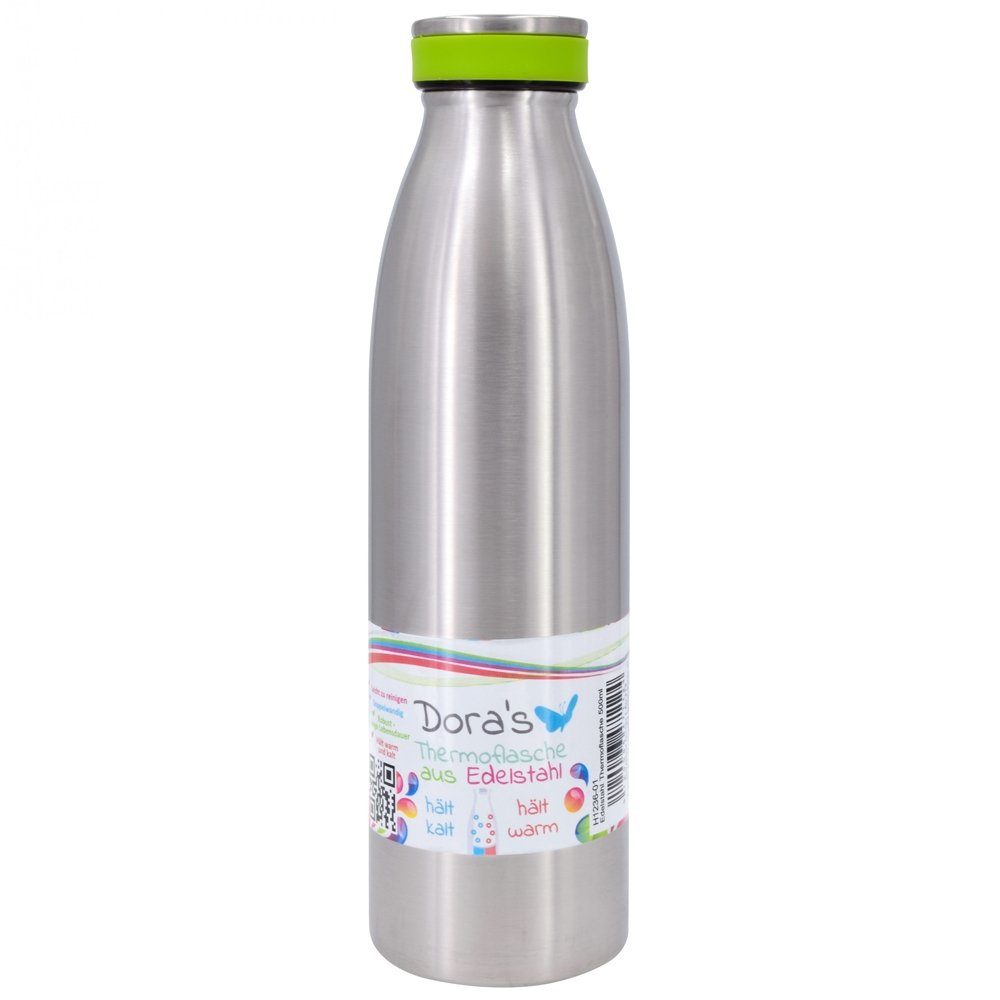 Dora's Trinkflasche Edelstahl Thermoflasche mit Silikonring 500ml oder 750ml