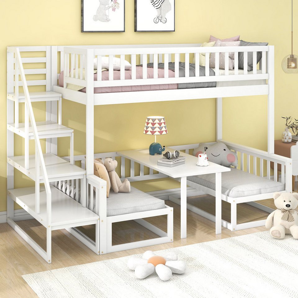 Modfu Etagenbett Mit Treppe Mit Verstellbarem Tisch Mit Holzsofa