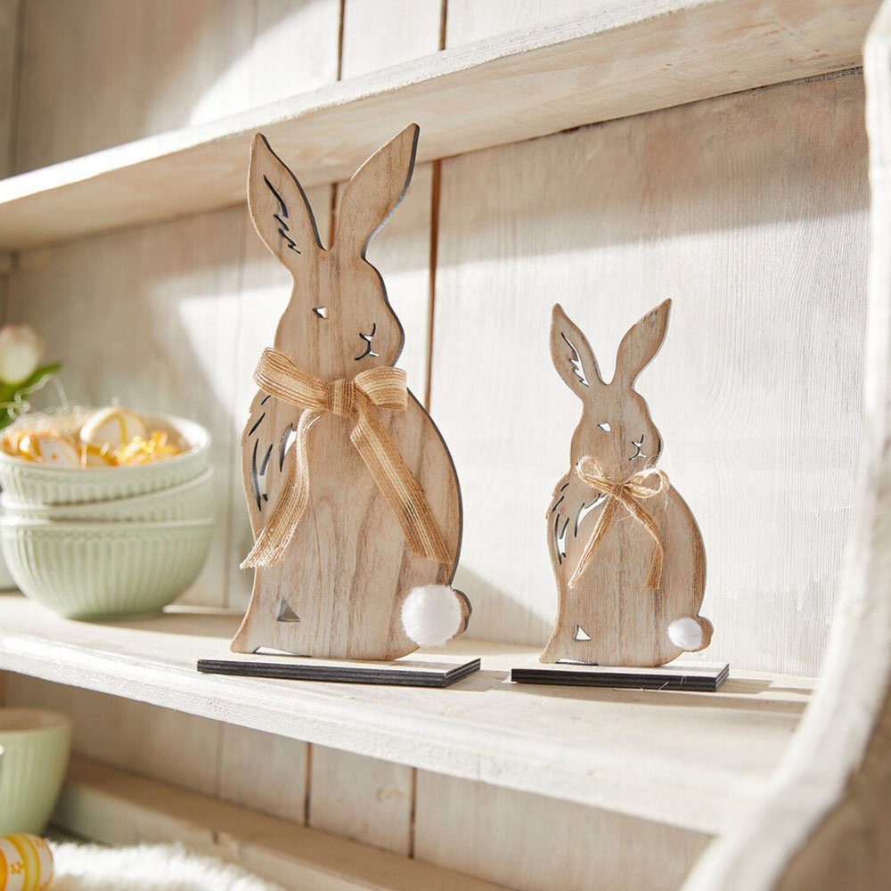 Home-trends24.de Osterhase Hase Holz Osterhase Ostern Frühling Figur Skulptur Statue 2er Set