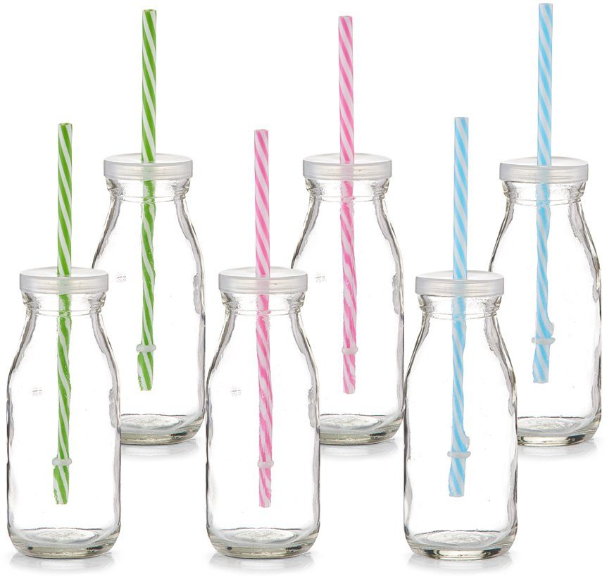 Zeller Present Gläser Set 6 Tlg Mit Deckel Und Strohhalm 250 Ml