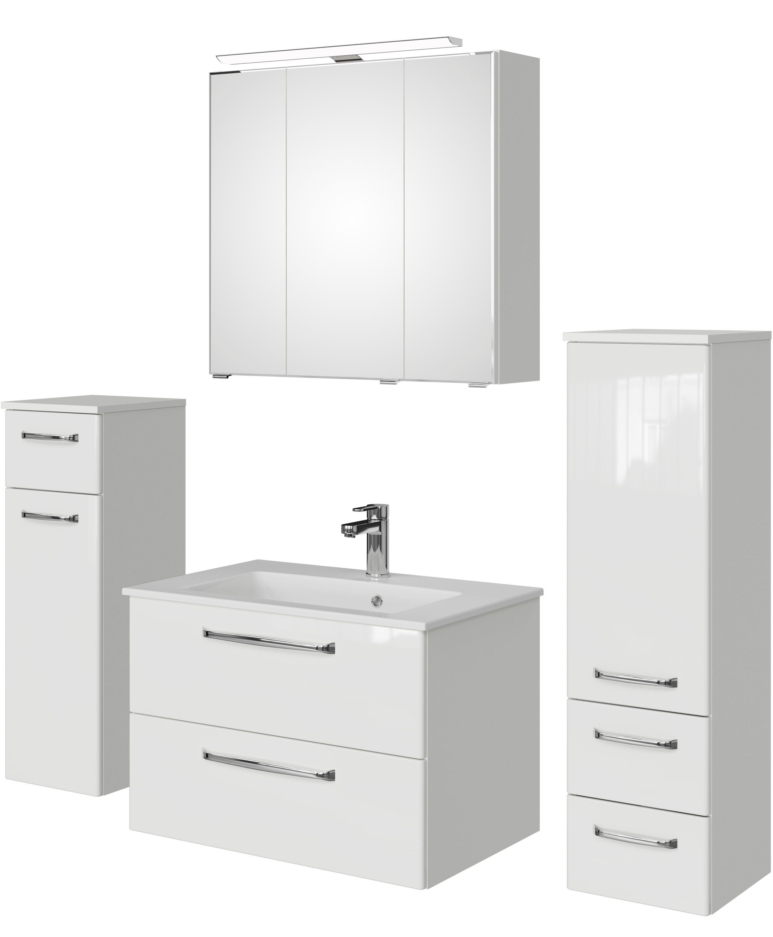 Saphir Badmöbel-Set Badmöbel-Set Trentino 4-tlg Mineralmarmorwaschtisch,LED-Spiegelschrank, (5 ...