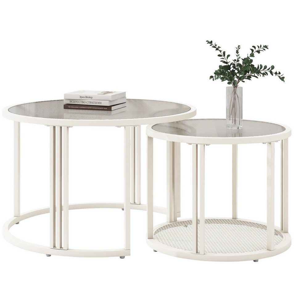 Sweiko Couchtisch 2er Set Sofatisch Mit Runder Glasplatte