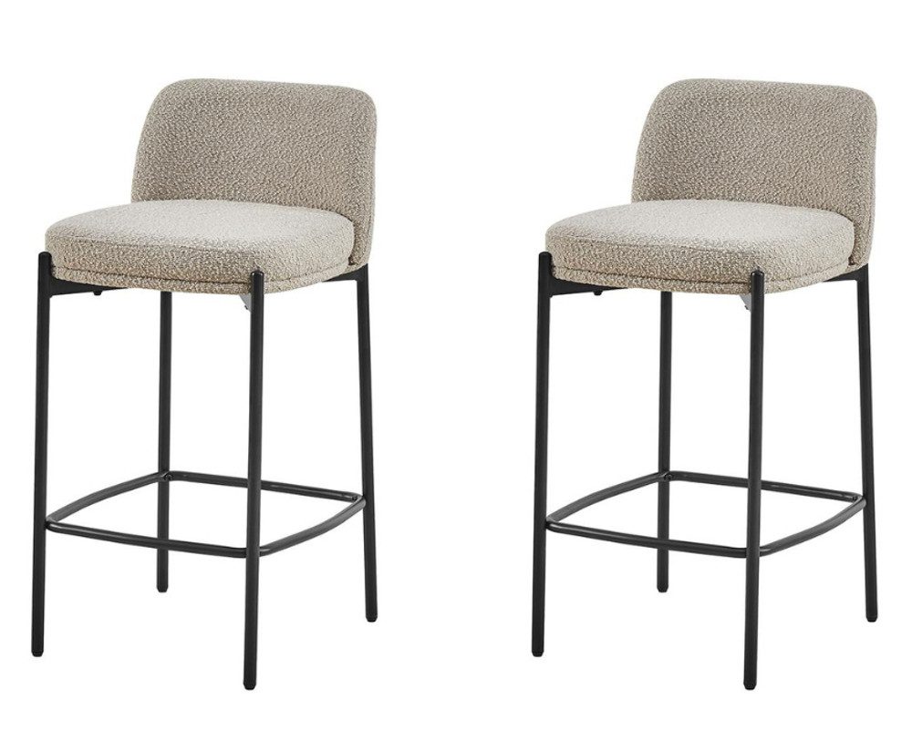 ROUSSEAU Barhocker 2er Set Barhocker Ella Bouclé-Stoff, H 85 x B 37 x T 42 cm, Sandfarbener ...