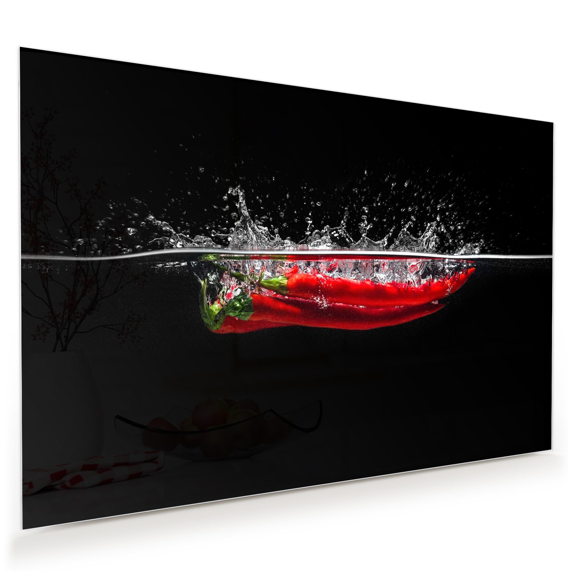 Primedeco Glasbild Wandbild Drei Chili Im Wasser Mit Aufhängung