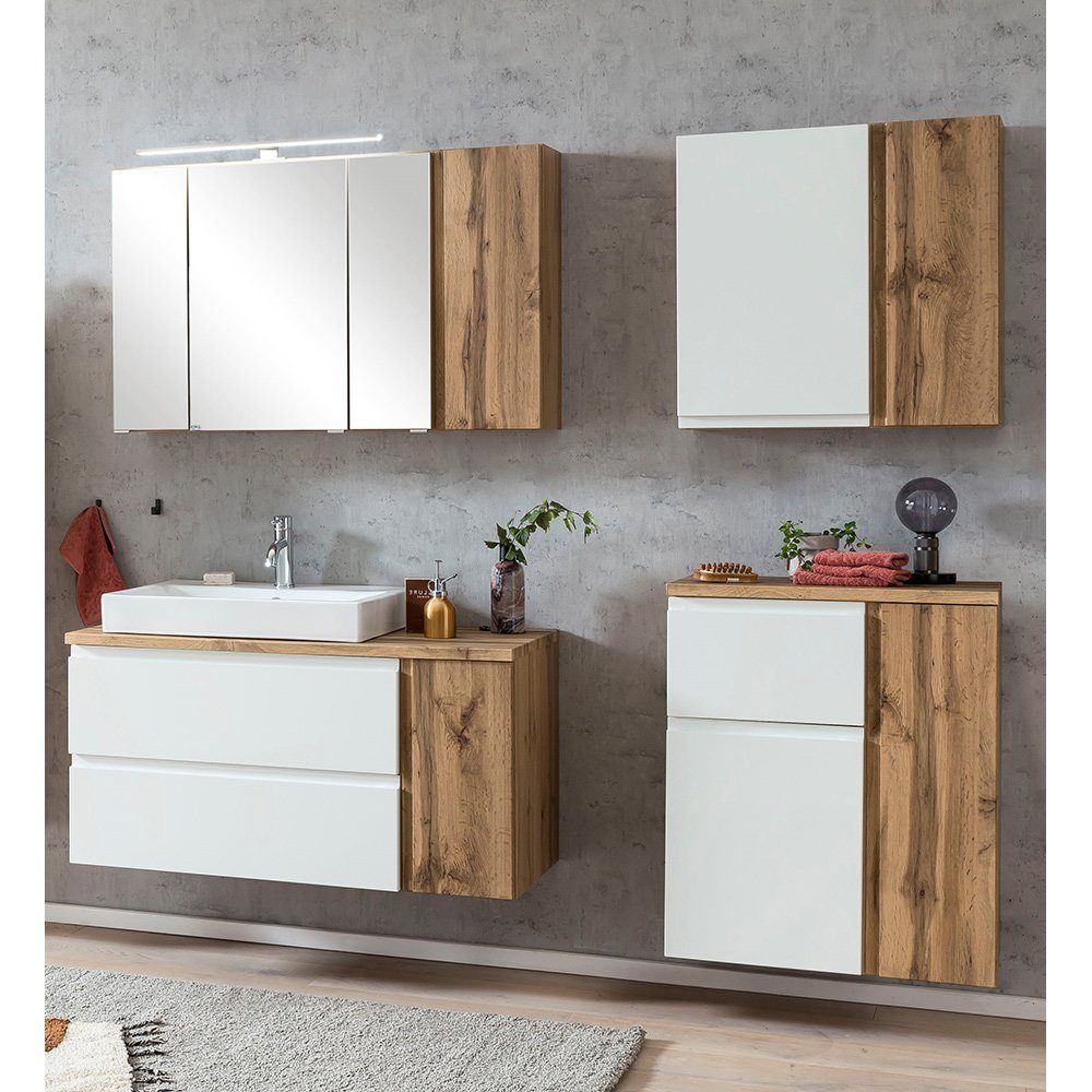 Lomadox Badmöbel Set Vasto 03 White Spar Set 4 St Wotan Eiche Nb