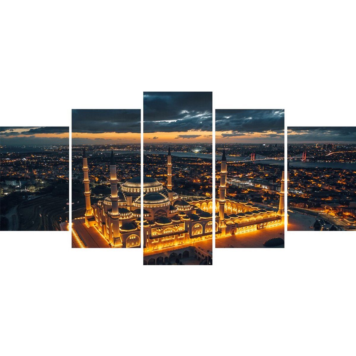 TPFLiving Kunstdruck (OHNE RAHMEN) Poster - Leinwand - Wandbild, 5 teiliges Wandbild - Stadt bei ...