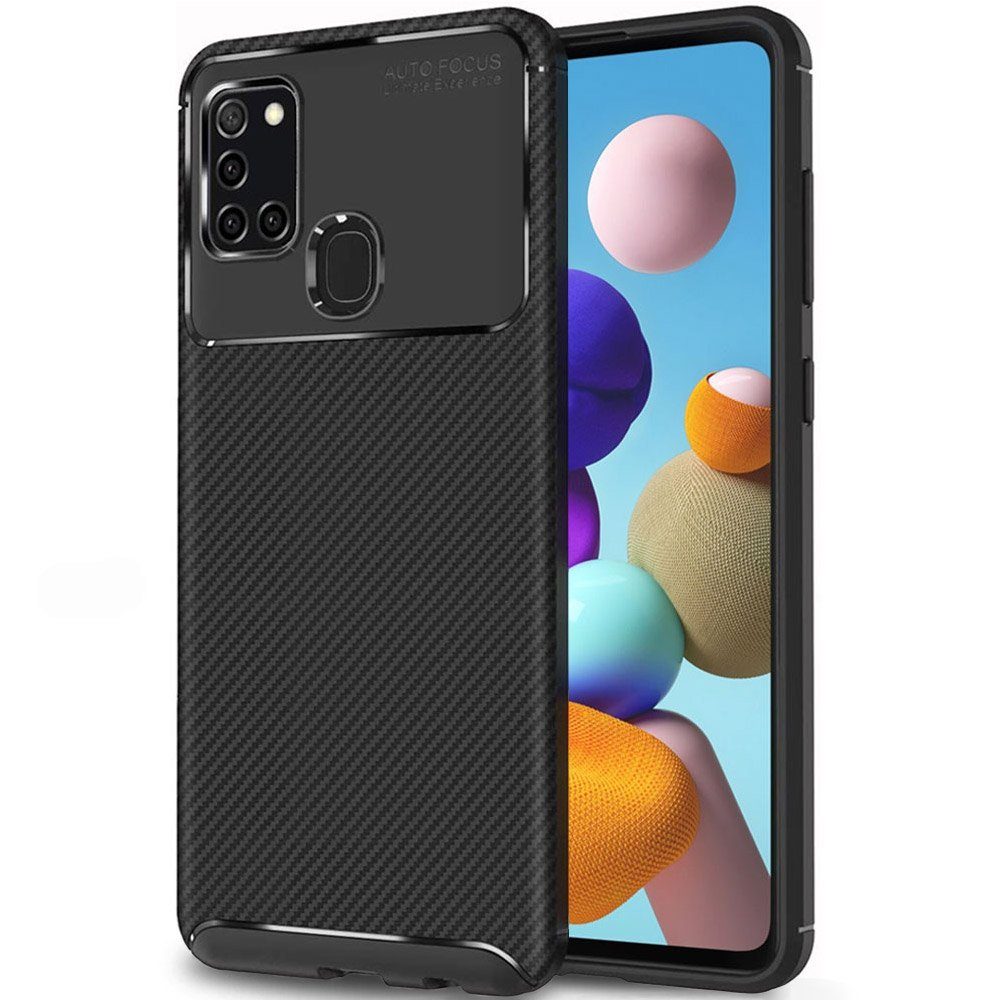 FITSU Handyhülle Handyhülle für Samsung Galaxy A21s Case im Carbon Design Schwarz, Handyhülle ...