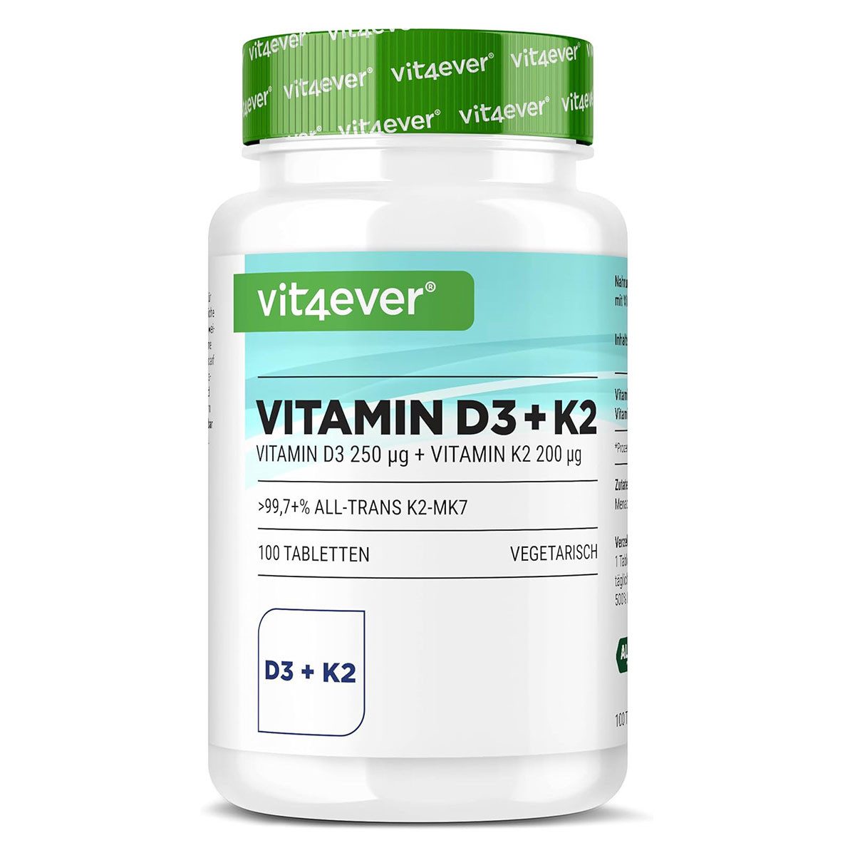 Vit4ever Vit4ever Vitamin D3 10.000 I.E. 200µg + Vitamin K2 200 mcg 100 Tablett Tabletten