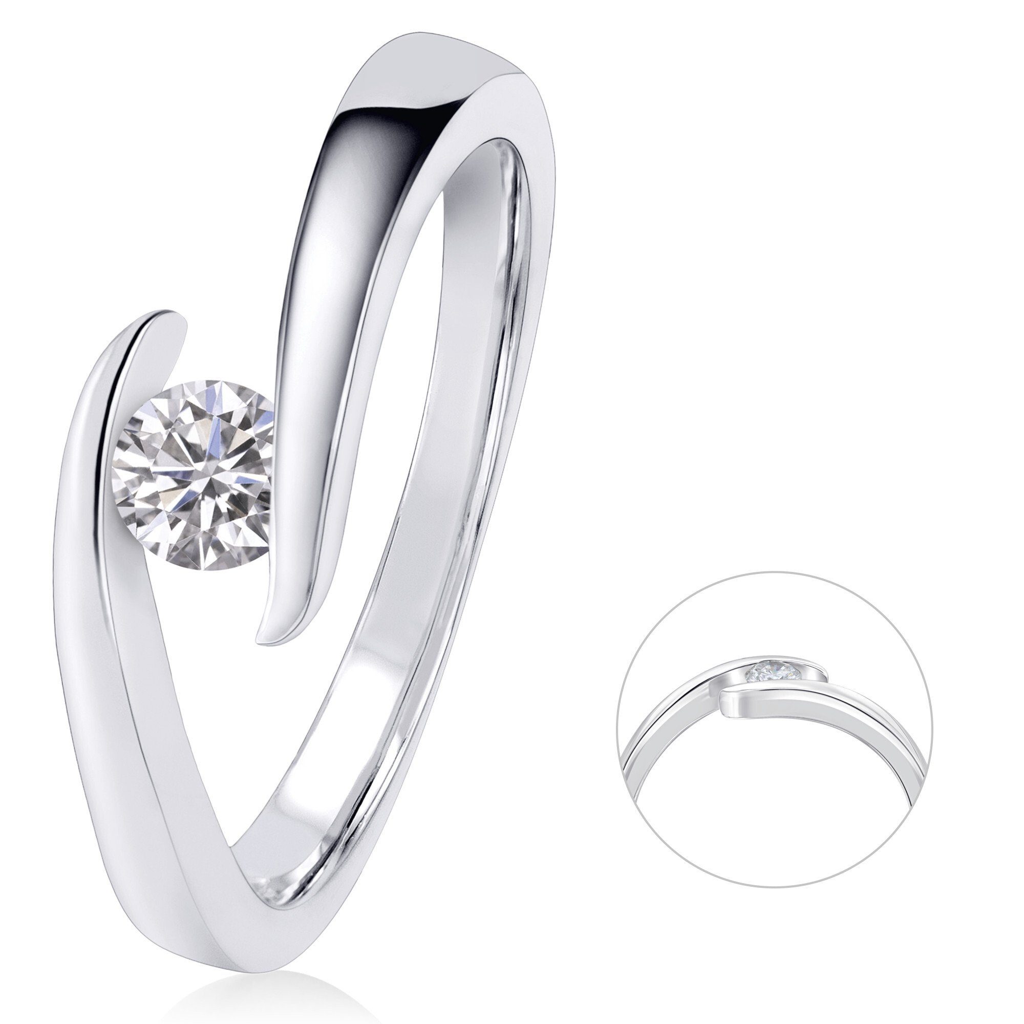 ONE ELEMENT Diamantring 0,20 ct Diamant Brillant Spannfassung Ring aus 585 Weißgold, Damen Gold ...