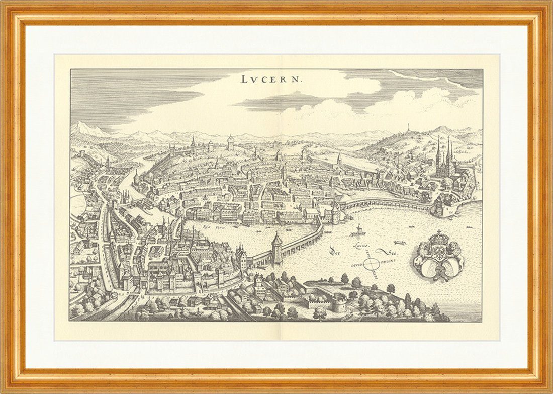 Kunstdruck Lucern Luzern Kapellbrücke Vierwaldstätter Reuss Schweiz Merian_PP 030, (1 St)
