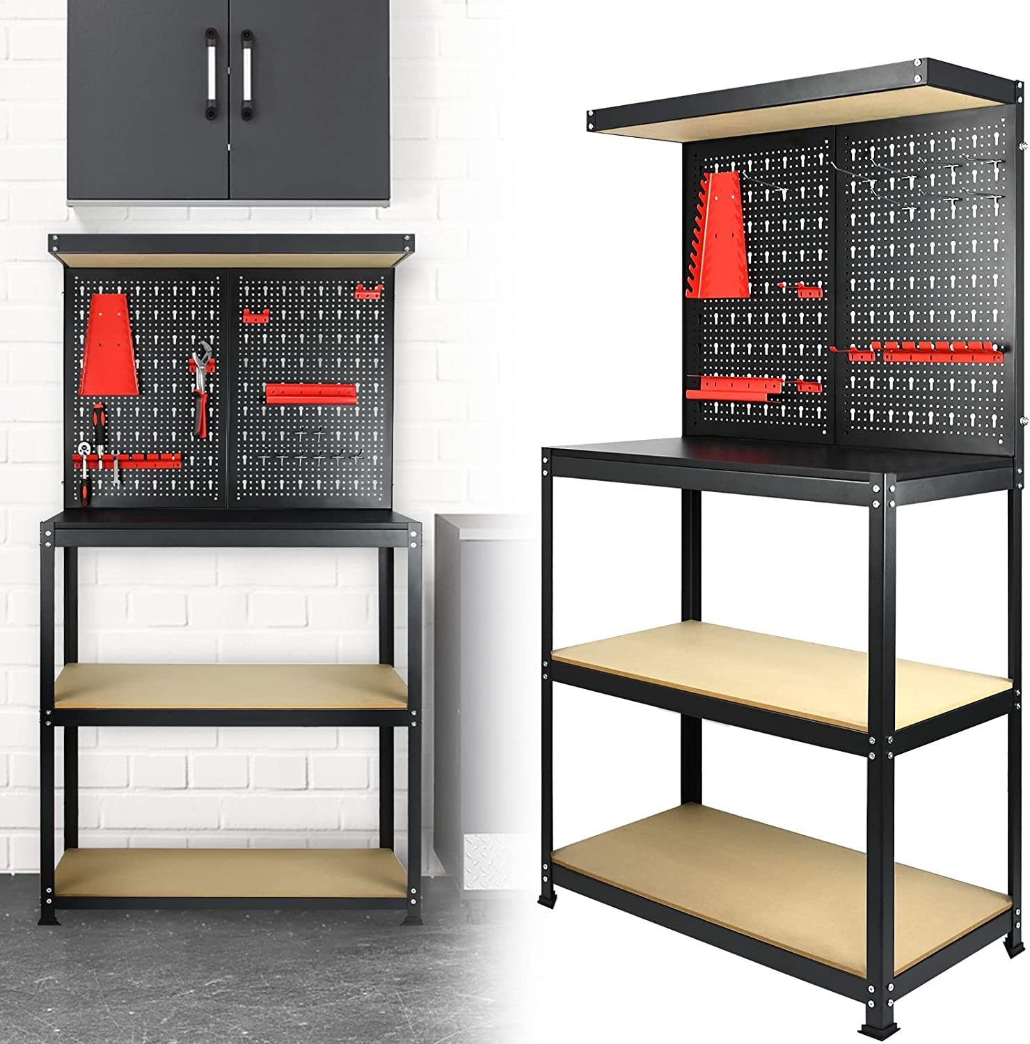 AUFUN Werkbank 81x 41x155cm, Werkzeuge Arbeitstisch mit 2 Ablagen