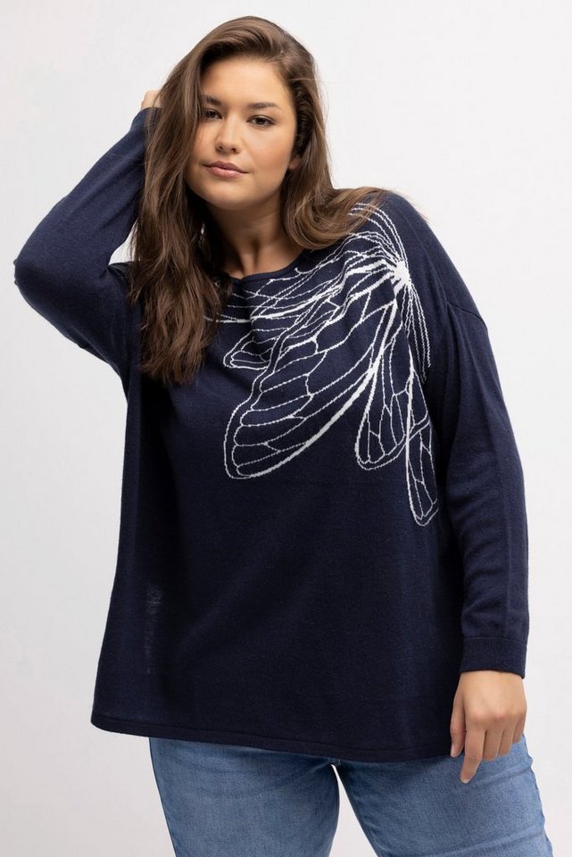 Ulla Popken Strickpullover Pullover Flügel Oversized U Boot Ausschnitt