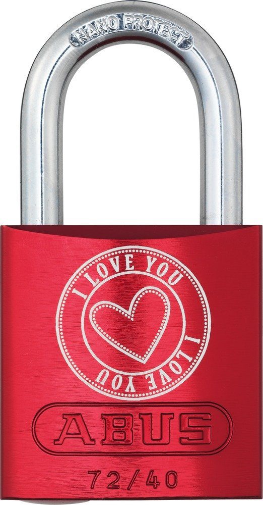 ABUS Vorhängeschloss Vorhangschloss Aluminium 72 40 rot Love Lock 5 Lock Tag