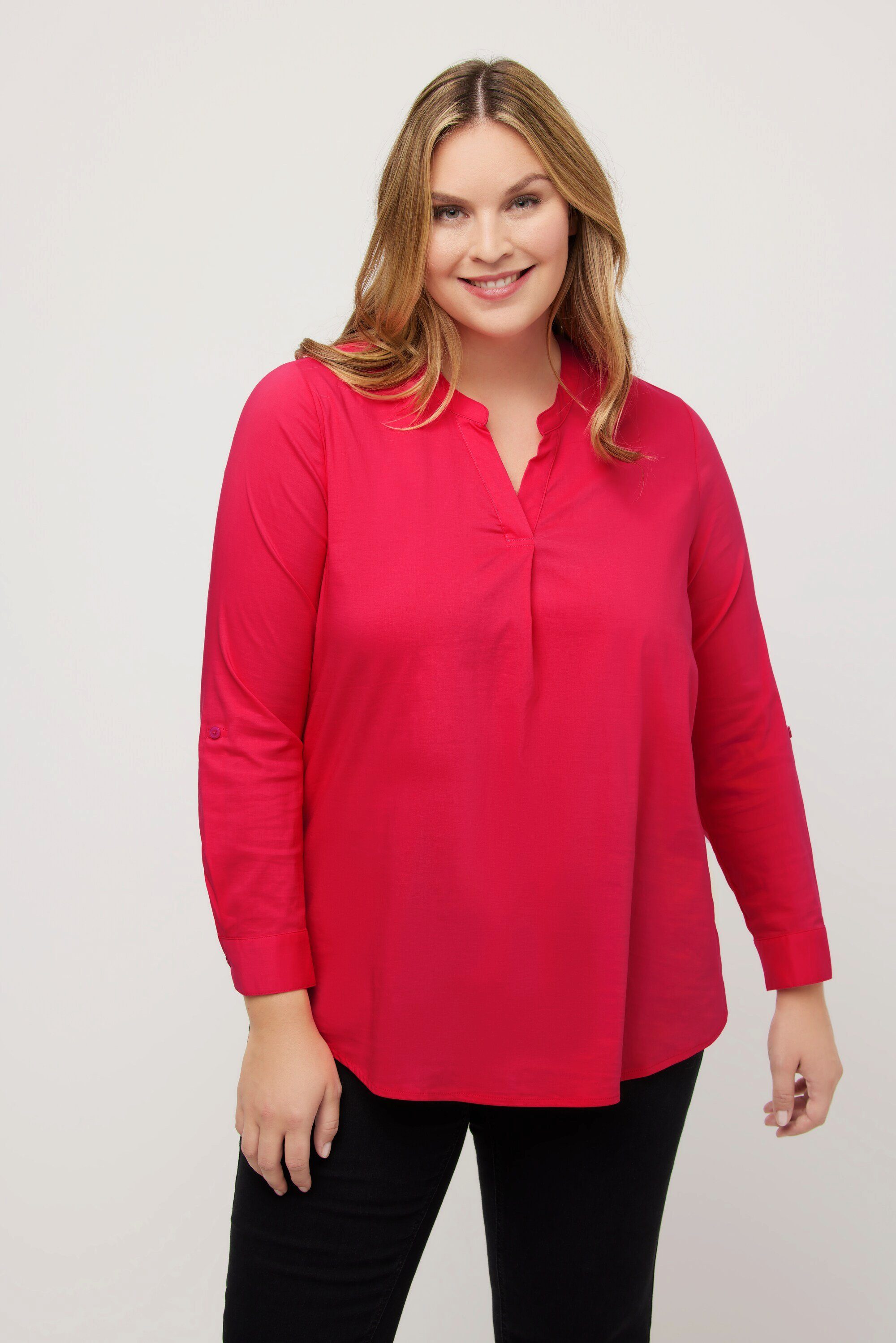 Ulla Popken Satinbluse Bluse Zierfalte A Linie Tunika Ausschnitt Langarm