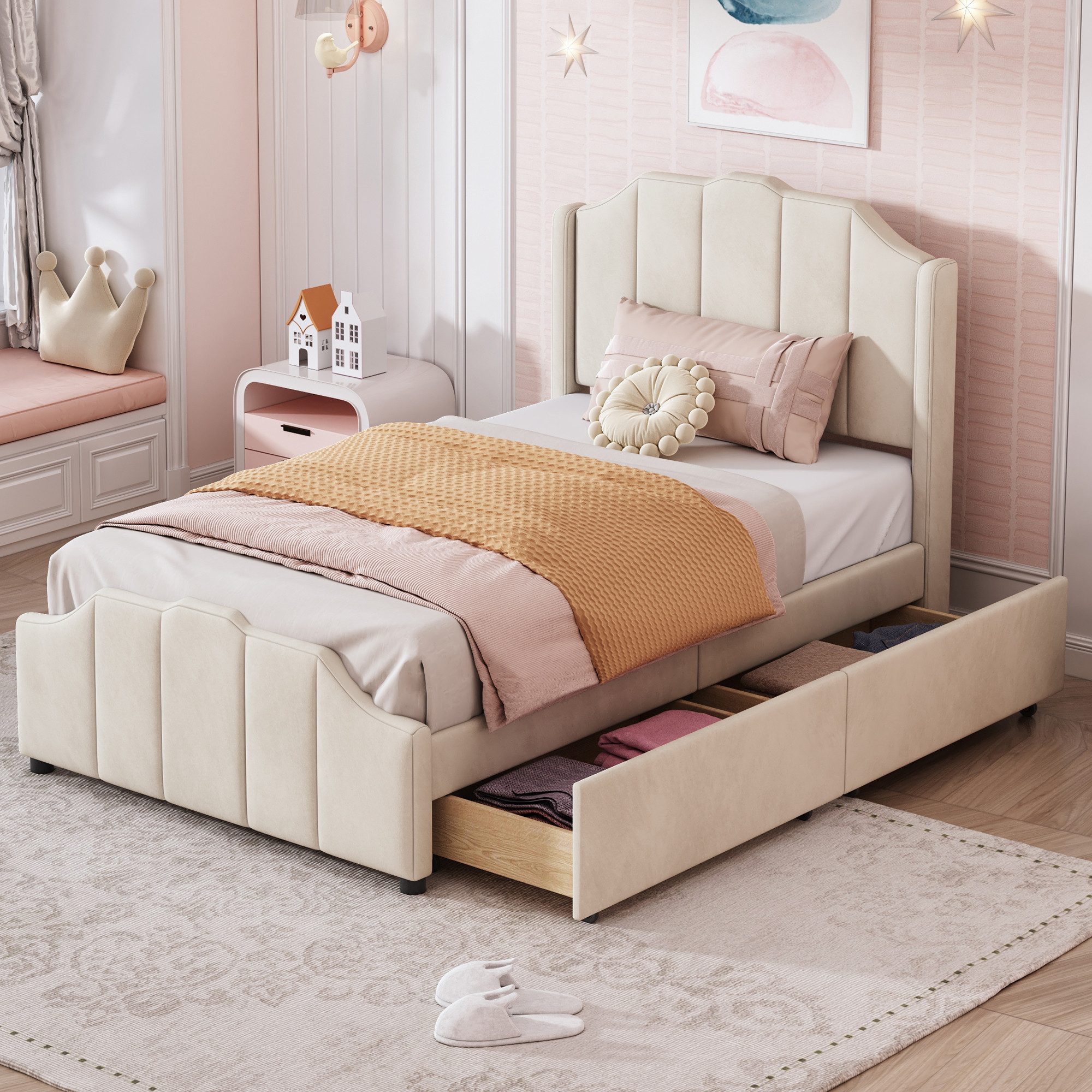 Ulife Polsterbett Kinderbett Stauraumbett Mit 2 Stauraum Schubladen Mit