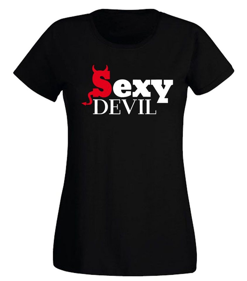 G Graphics T Shirt Damen T Shirt Sexy Devil Slim Fit Mit Frontprint Mit Spruch Statement