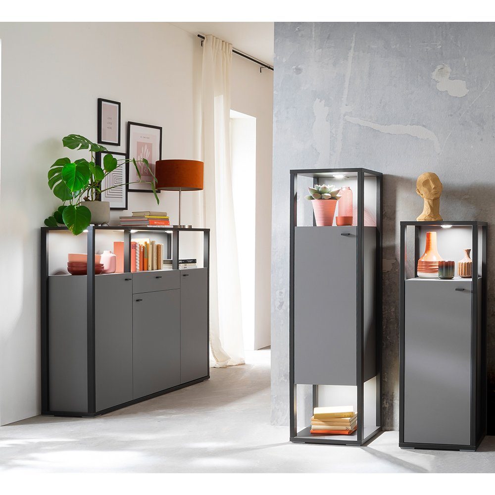 Lomadox Vitrine Laval 05 Highboard Set In Grau Mit Anthrazit