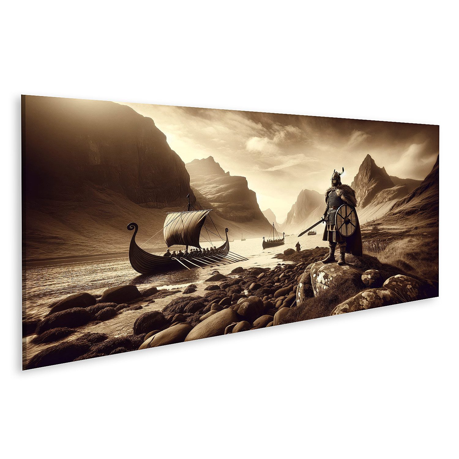 islandburner Leinwandbild SepIn a Wikinger: Krieger und Schiff in zeitloser Eleganz