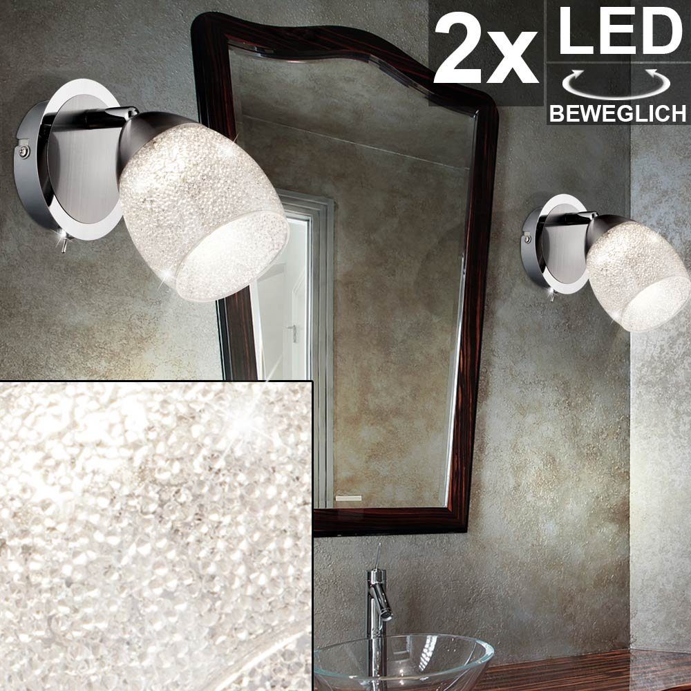 Etc Shop Wandleuchte 2er Set Led Wand Lampen Chrom Glas Kristall