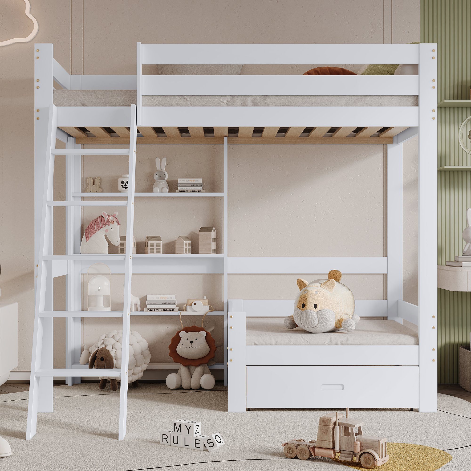 Redom Etagenbett Bett Funktionsbett Kinderbett Holzbett 90x200 Cm Mit