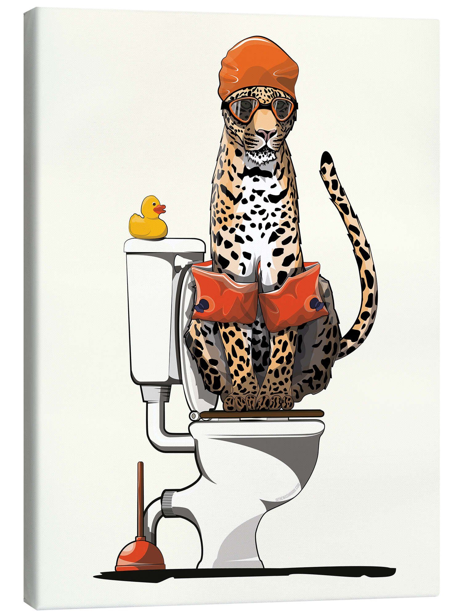 Posterlounge Leinwandbild Wyatt9 Leopard Auf Der Toilette Badezimmer