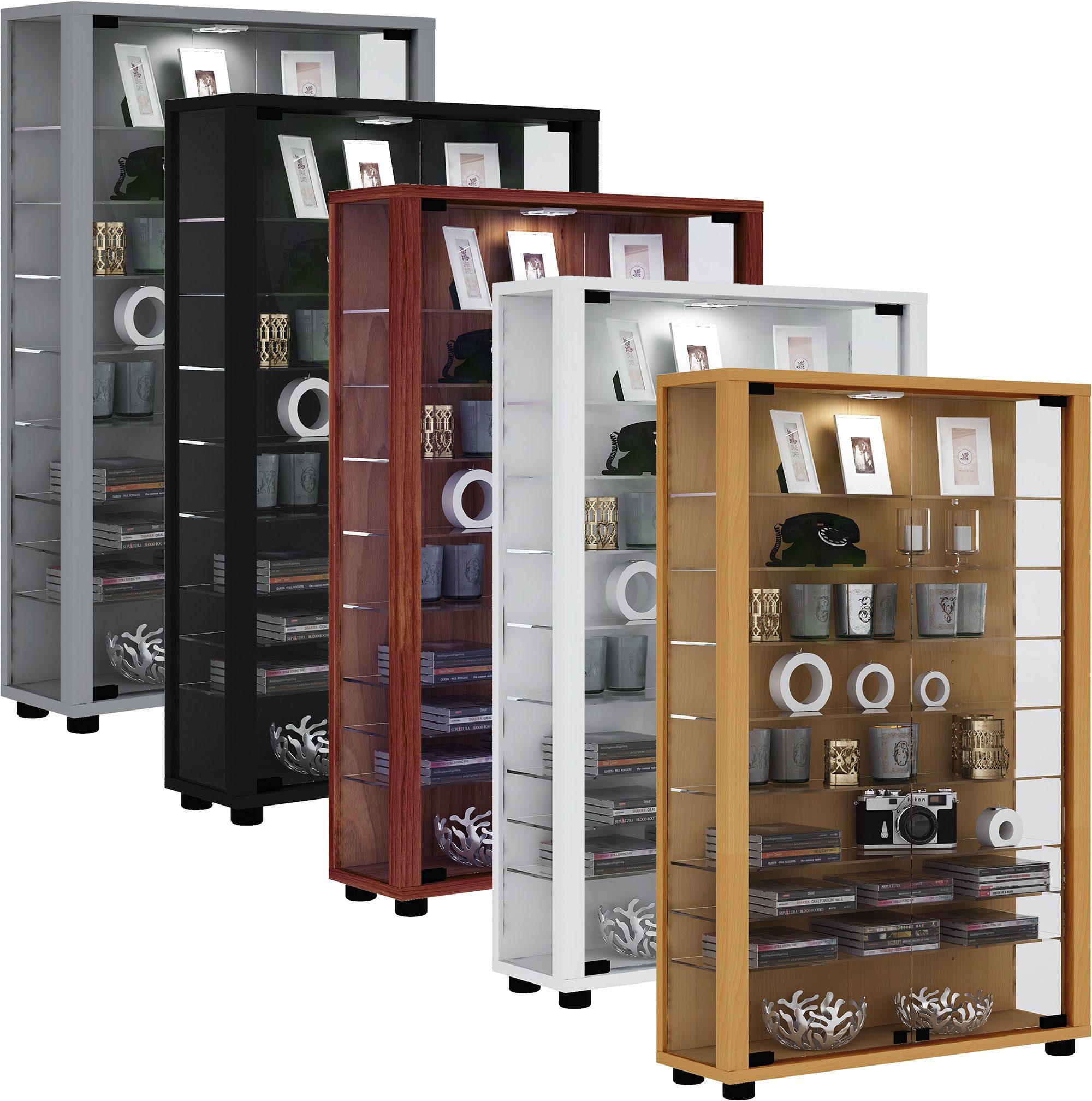 Vcm Standvitrine Holz Glas Stand Vitrine Sammelvitrine Lumo Mini Mit