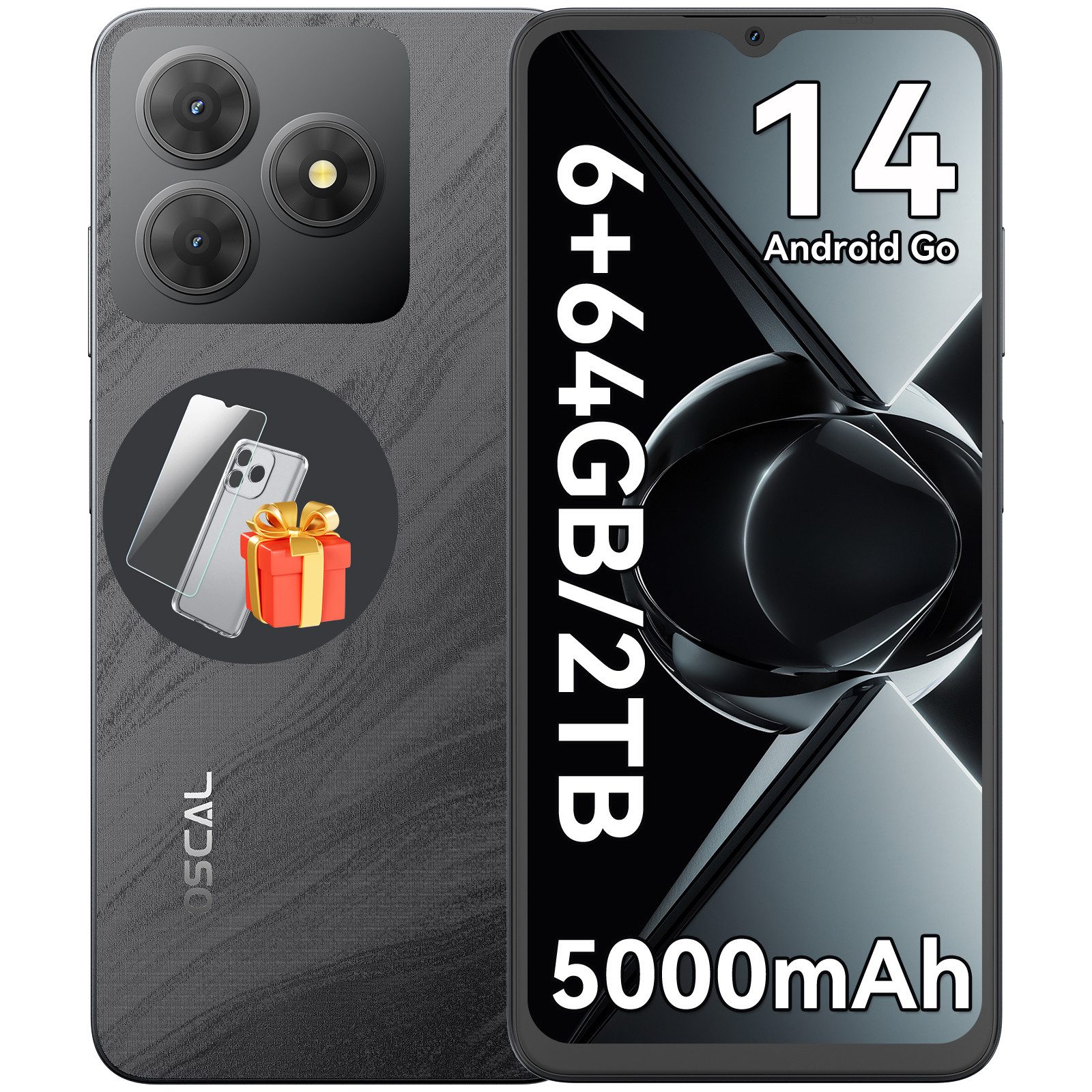 OSCAL FLAT 2C Smartphone (6.56 Zoll, 64 GB Speicherplatz, 13 MP Kamera, Android 14, 5000mAh Akku ...