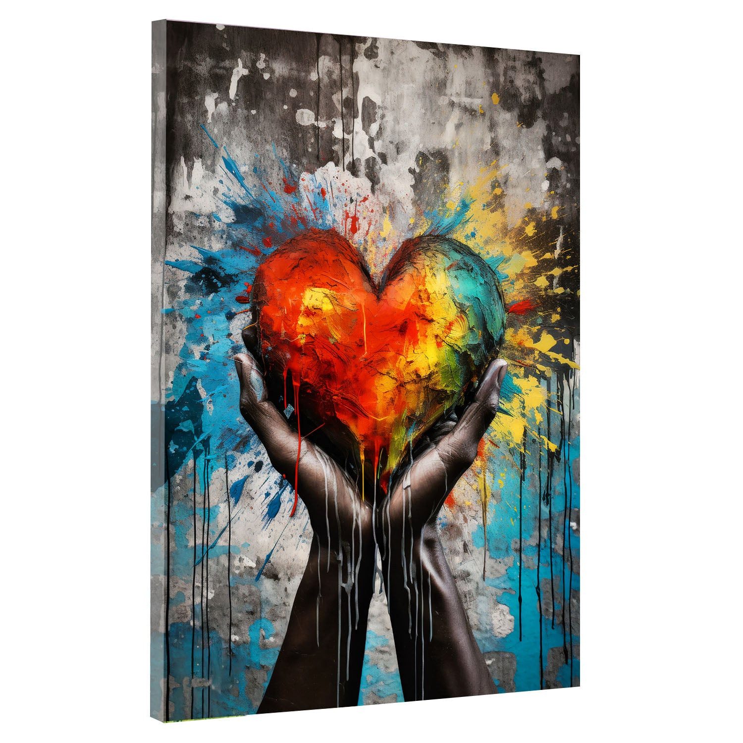 Artedinoi Leinwandbild Hände mit Herz abstrakt Leinwandbild Wandbild Kunstdruck XXL Pop Art