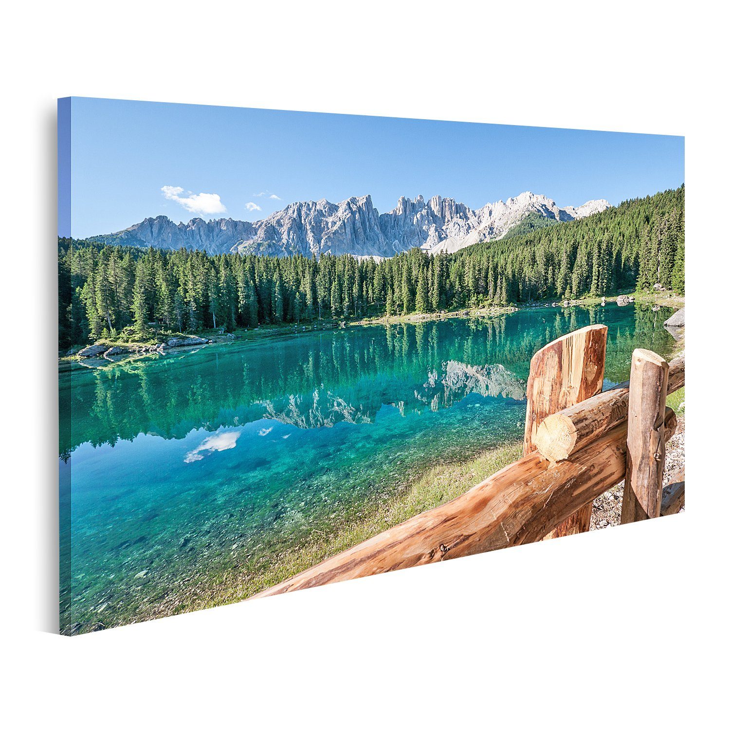 islandburner Leinwandbild Bild auf Leinwand Karerlake Italien Hintergrund Dolomiten Wandbild Pos