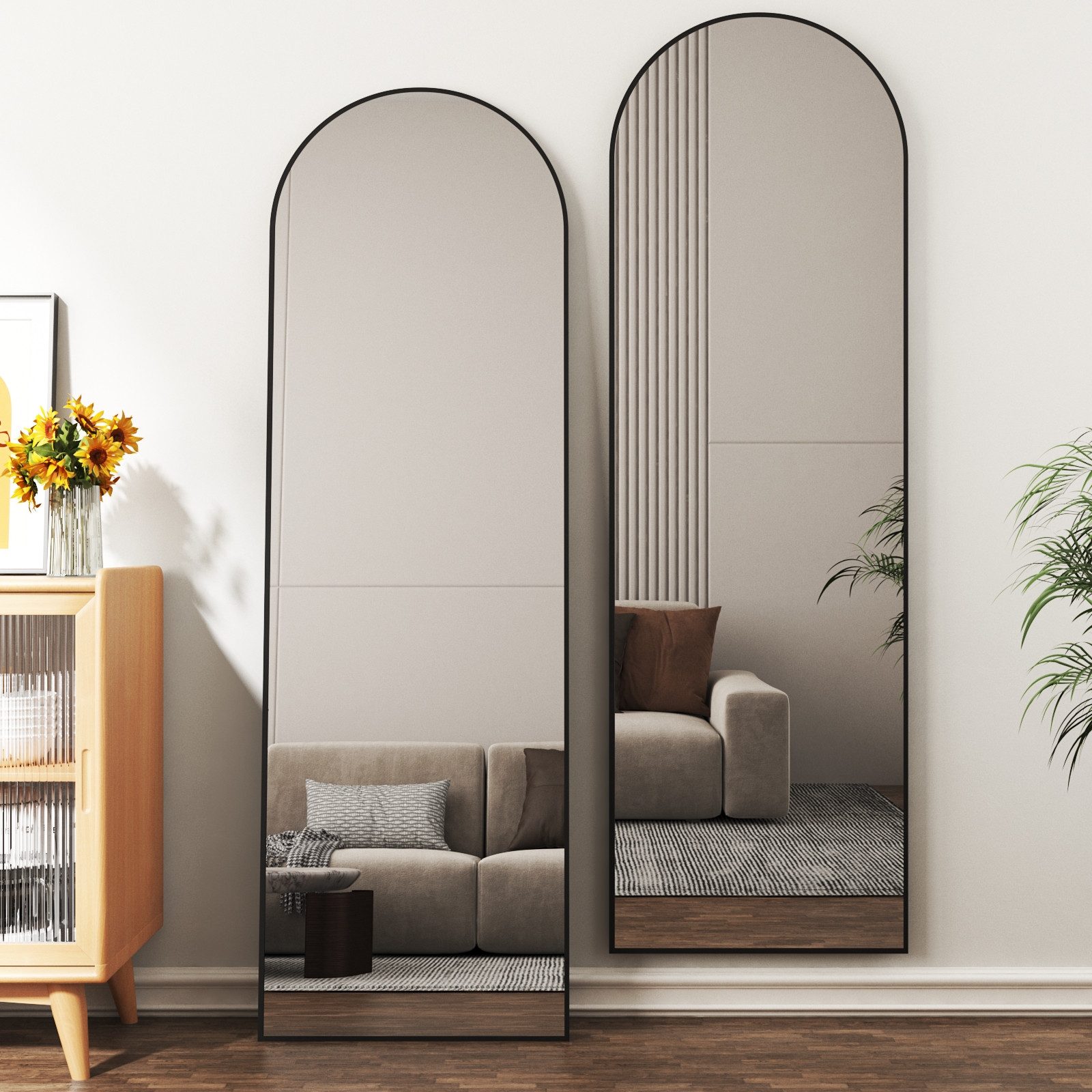 KreaGo Ganzkörperspiegel 180x80 Standspiegel groß Schwarz mit Aluminiumrahmen (Bogenspiegel ...