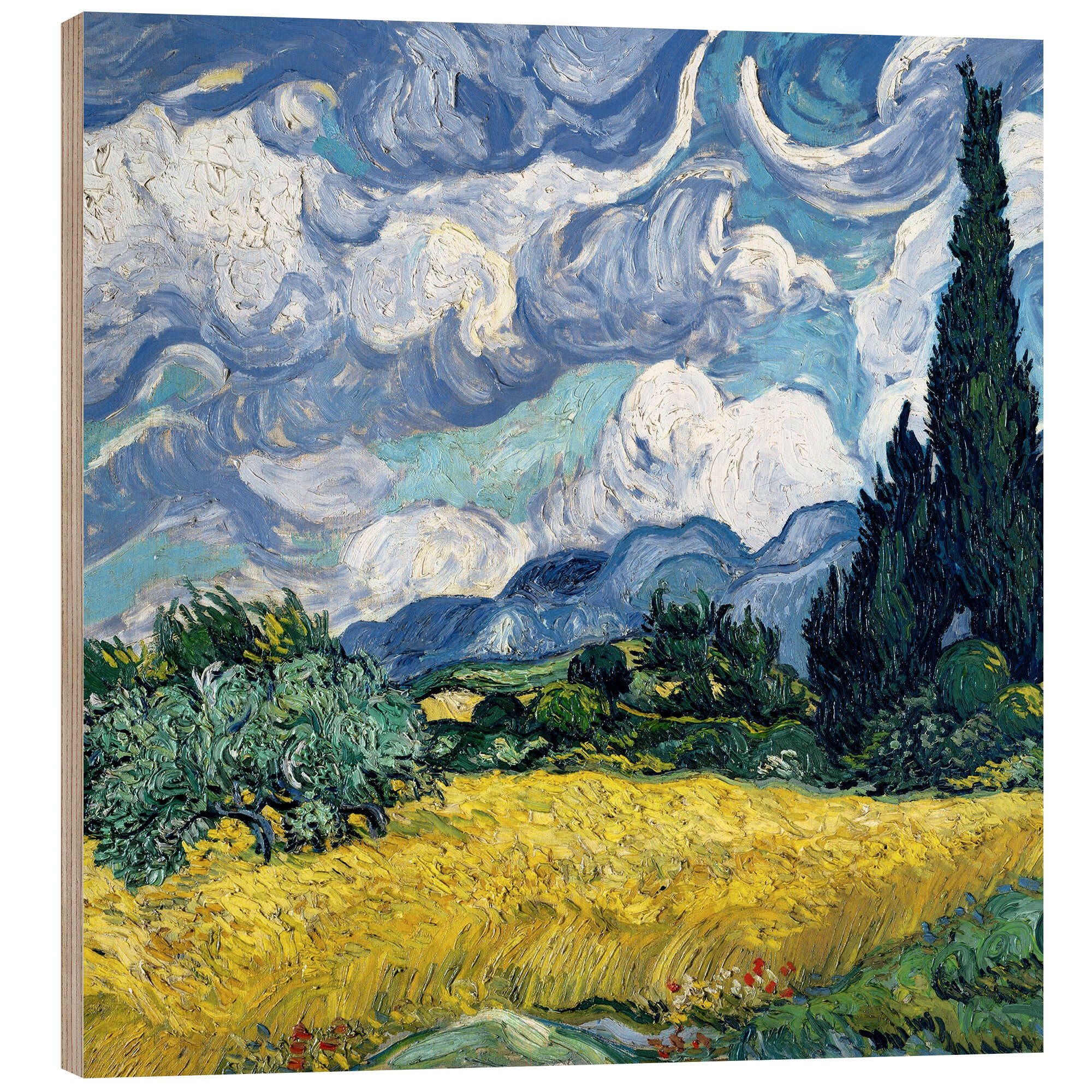 Posterlounge Holzbild Vincent Van Gogh Weizenfeld Mit Zypressen