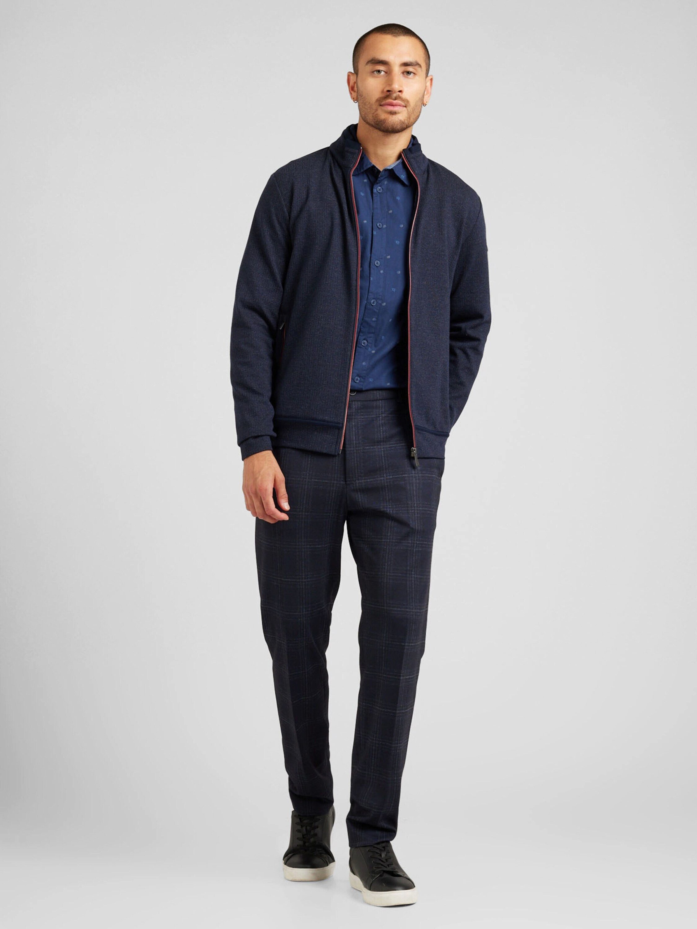 bugatti Sweatjacke (1-tlg), Bündchen-/Rippstrick-Kragen