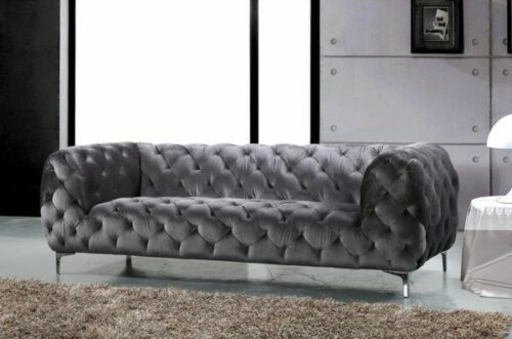 JVmoebel Sofa, Chesterfield Samt Sofa 3 Sitzer Grau Couch Stoff Polster ...