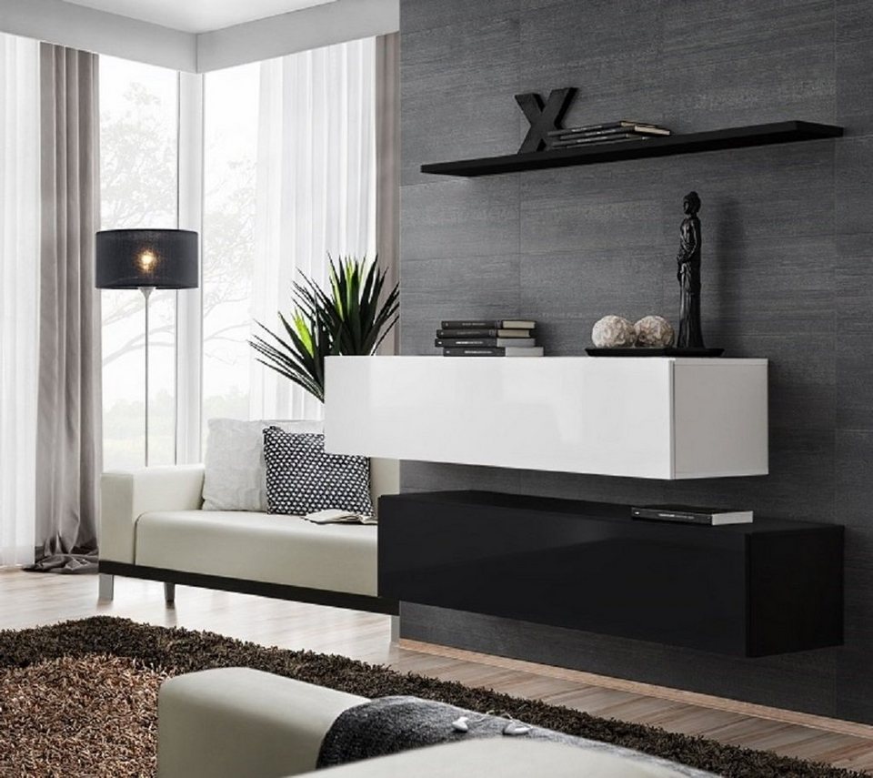 Jvmoebel Wohnwand Wohn Zimmer Schwarz Wohnwand Designer Schränke Set