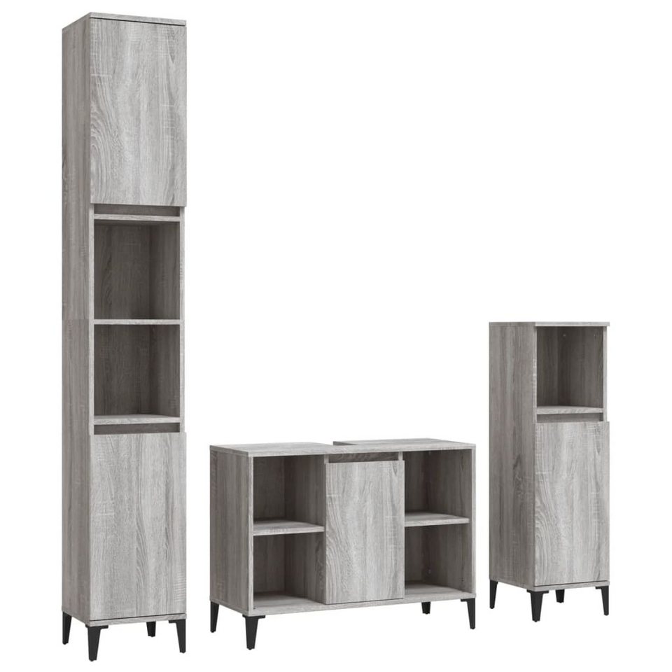 Vidaxl Badezimmer Set 3 Tlg Badmöbel Set Grau Sonoma Holzwerkstoff 3 St