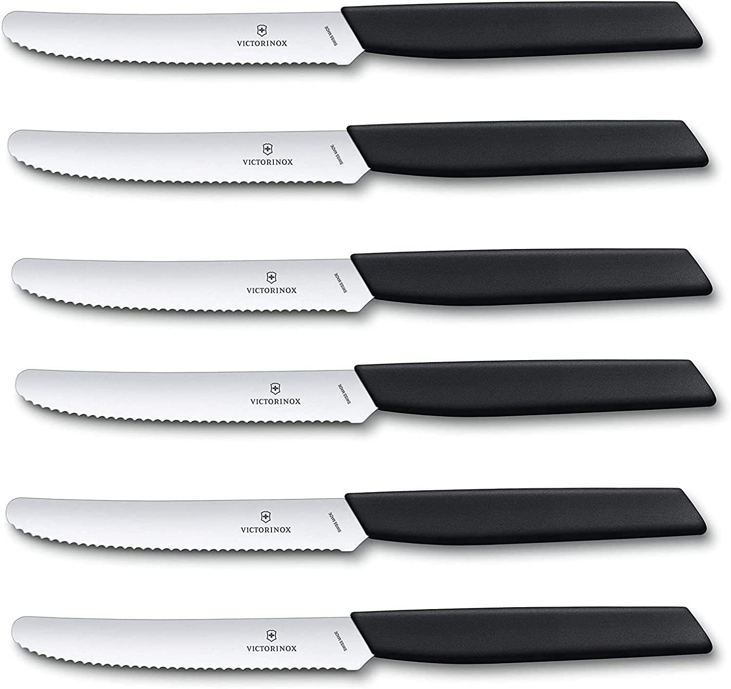 Victorinox Tafelmesser 6 Stück - Tomatenmesser Swiss Modern mit Wellenschliff - schwarz