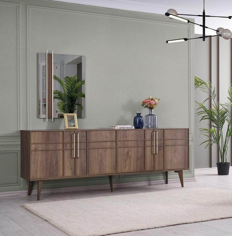 Jvmoebel Sideboard Garnitur Sideboard Mit Spiegel Kommode Holz Braun