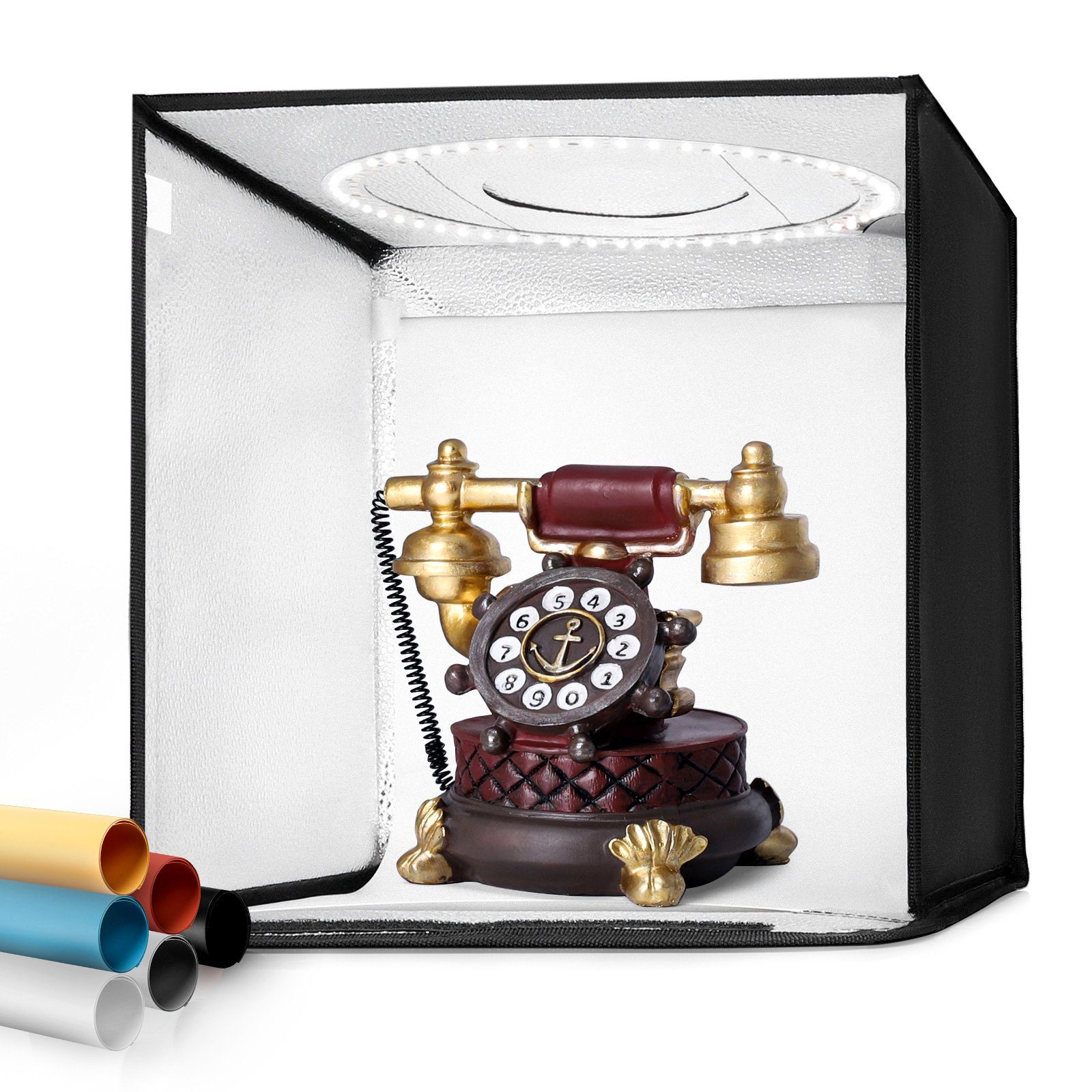 Yorbay Fotohintergrund Fotostudio Set 32 x 32 x 32 cm LED Lichtbox Lichtwürfel Lichtzelt, mit 6 ...