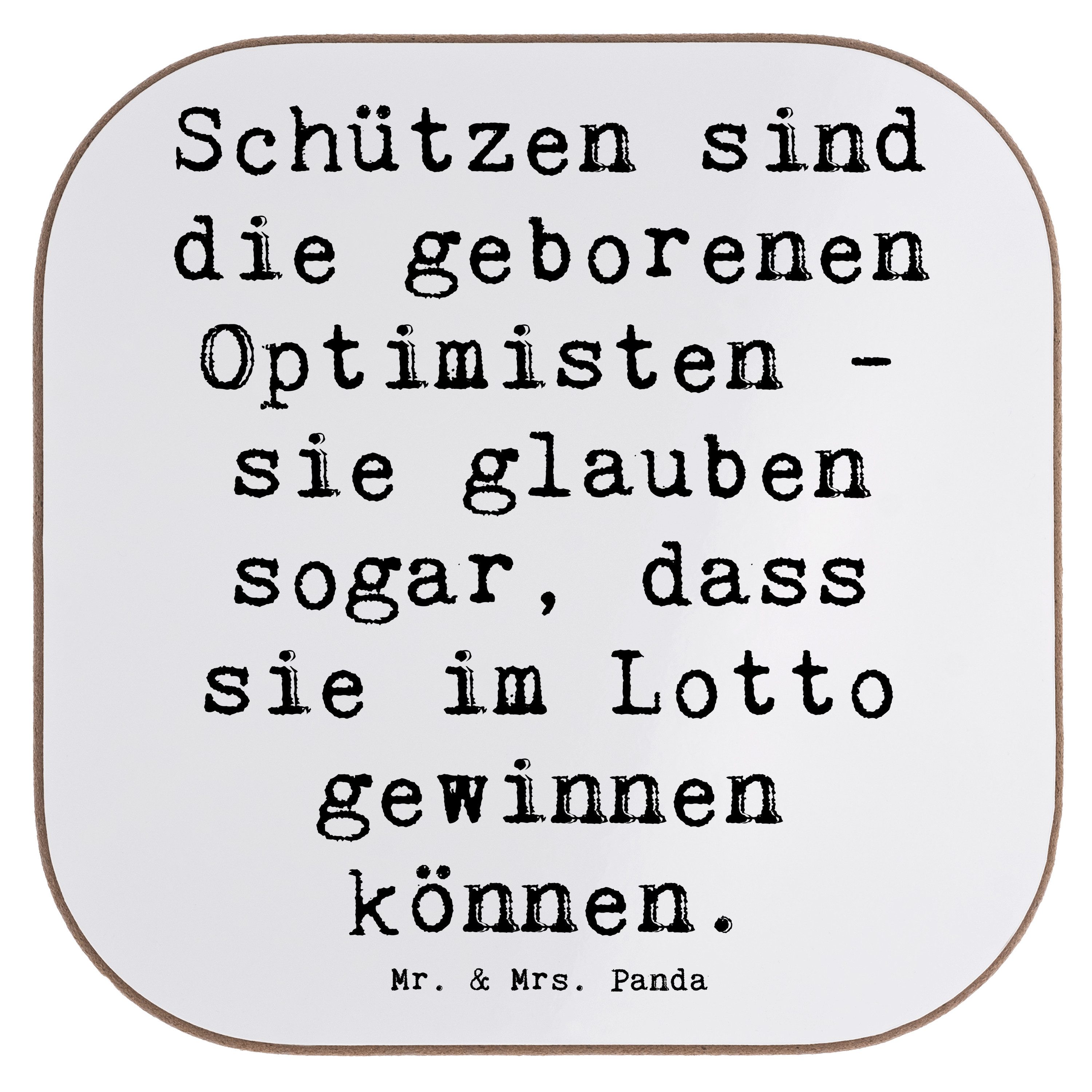 Mr. & Mrs. Panda Getränkeuntersetzer Schütze Optimist - Weiß - Geschenk, positiver Lebenssicht ...