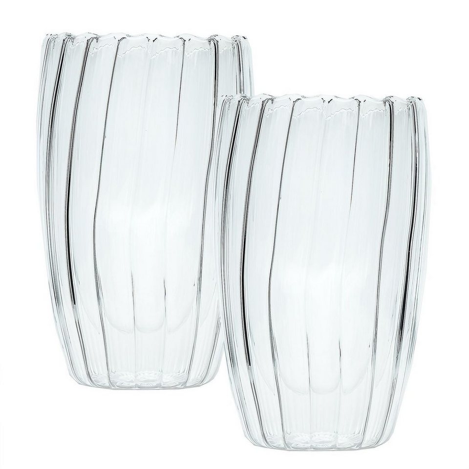Intirilife Gläser Set Striped Glas Doppelwandiges Thermo Glas Set 350