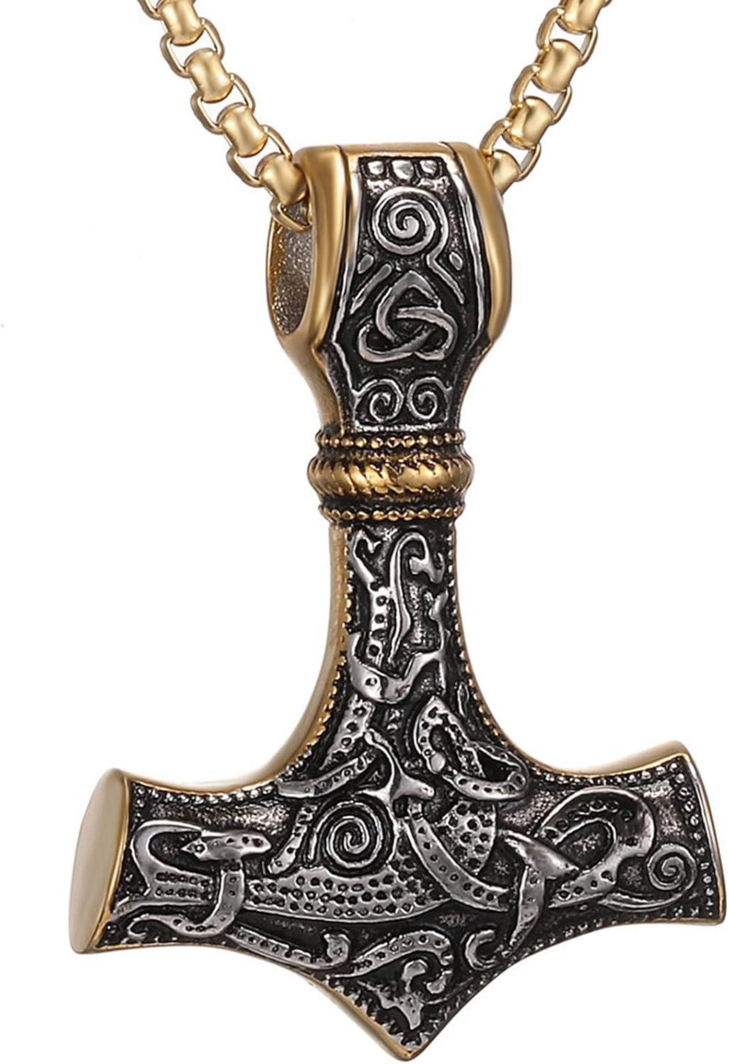 LuxusKollektion Kette und Anhänger Set Wikinger Thors Hammer Halskette Edelstahl Runen Geschenk ...
