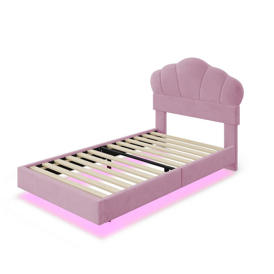 Rutaqian Einzelbett Polsterbett 90×200 Cm Mit Led Mit Lattenrost Und