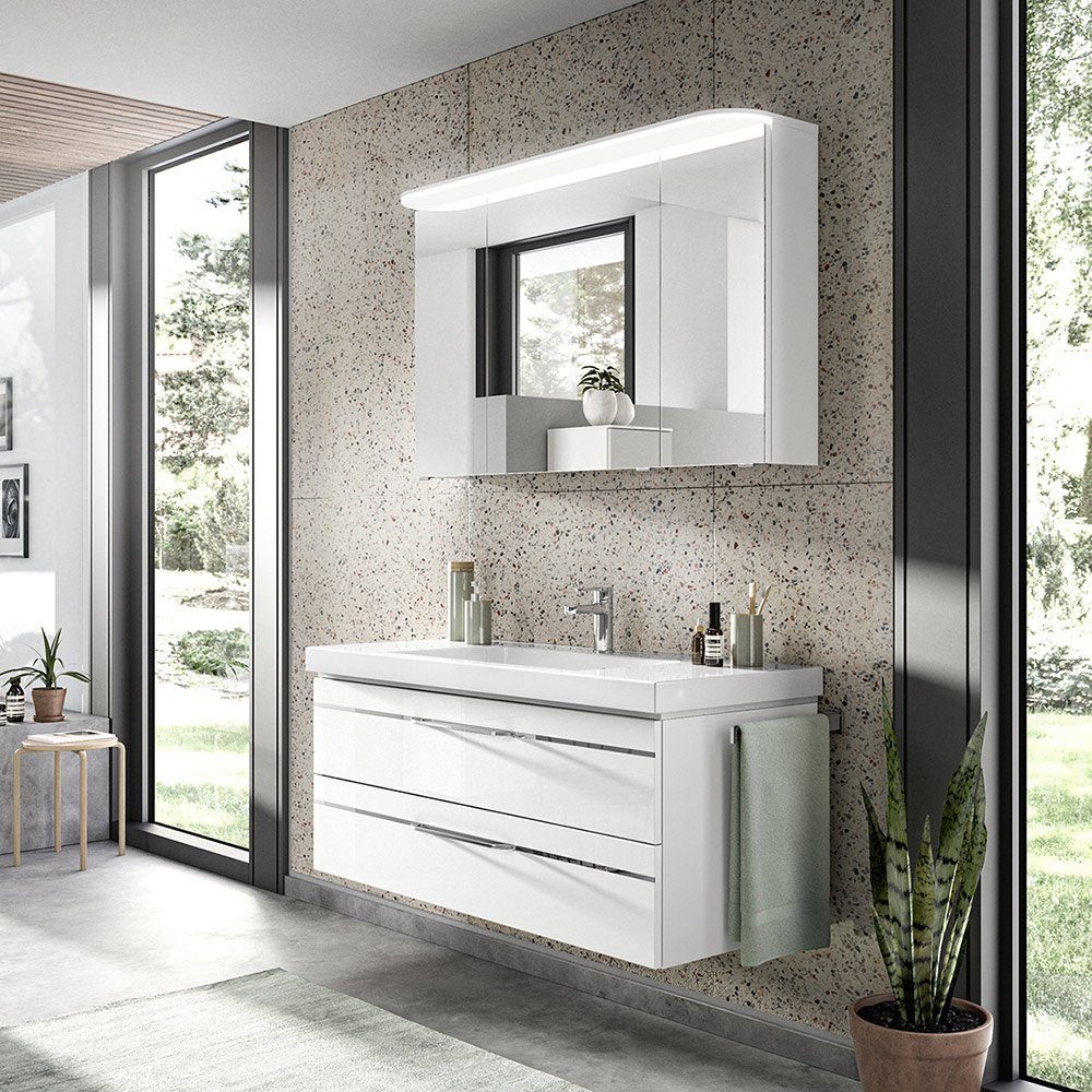 Lomadox Badmöbel-Set BUDVA-66, (Spar-Set, 2-St), Waschplatz Set, weiß Glanz, mit LED Beleuchtung ...