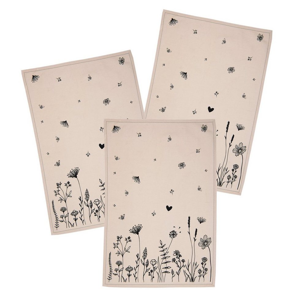 Clayre And Eef Geschirrtuch Flora And Fauna Set 3 Tlg 3 Teilig