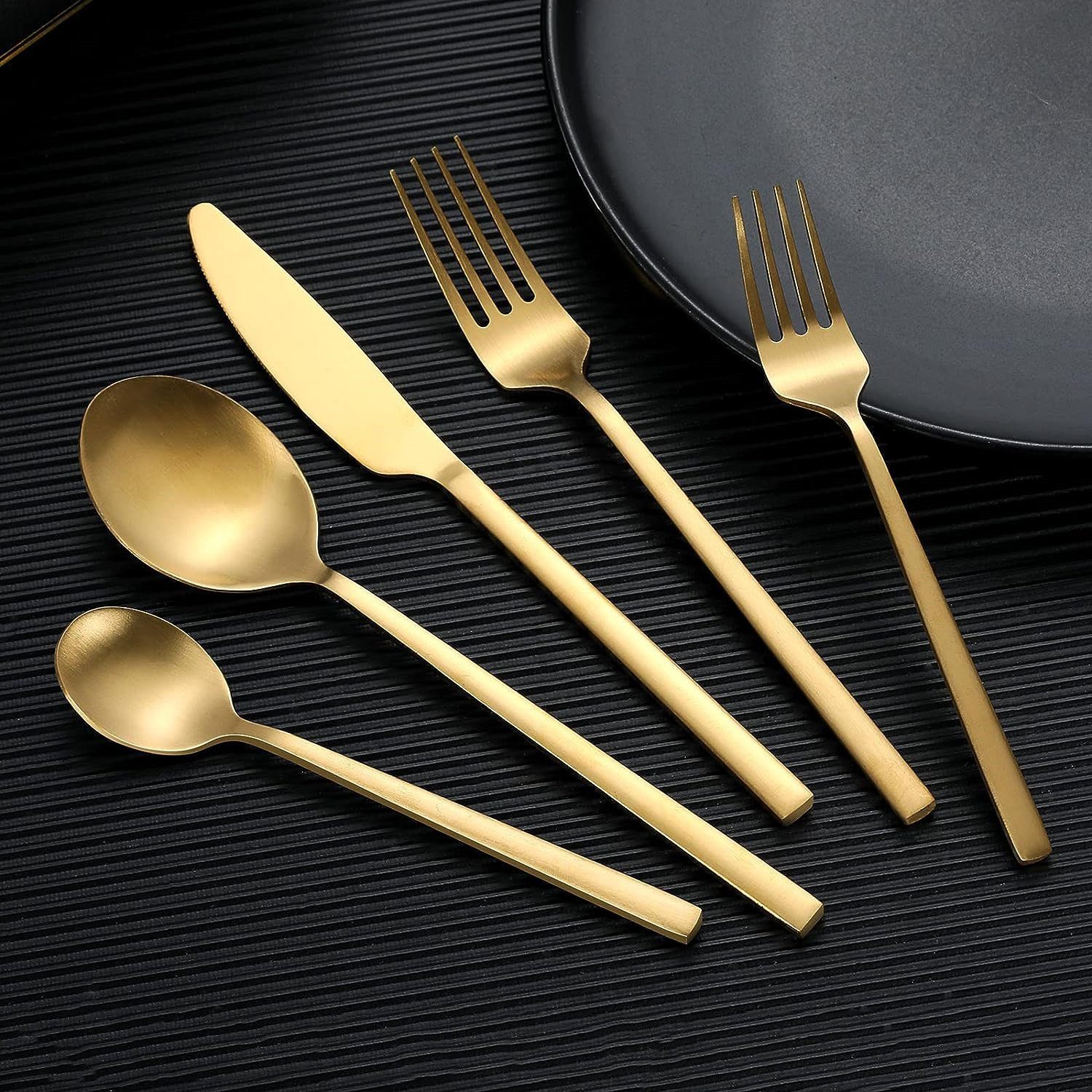 Keenzo Besteck Set 30 Teilig Edelstahl Essbesteck Set Gold Matt