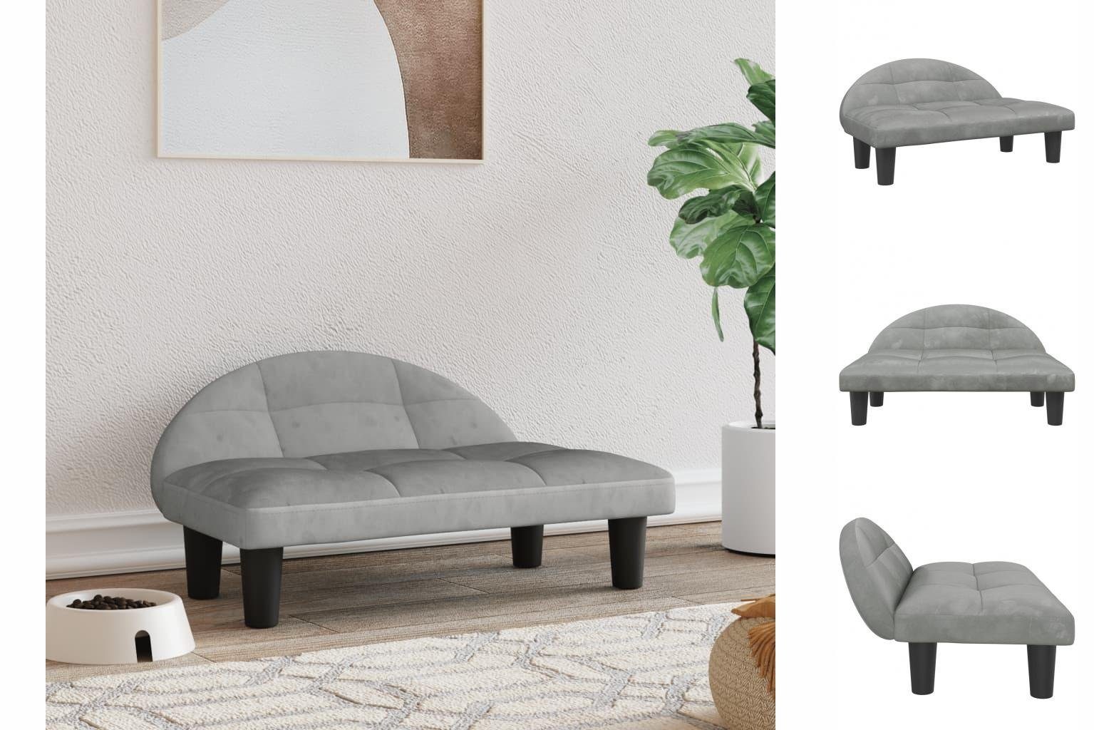 vidaXL Hundekorb Hundebett Hellgrau 70x52x30 cm Samt Körbchen