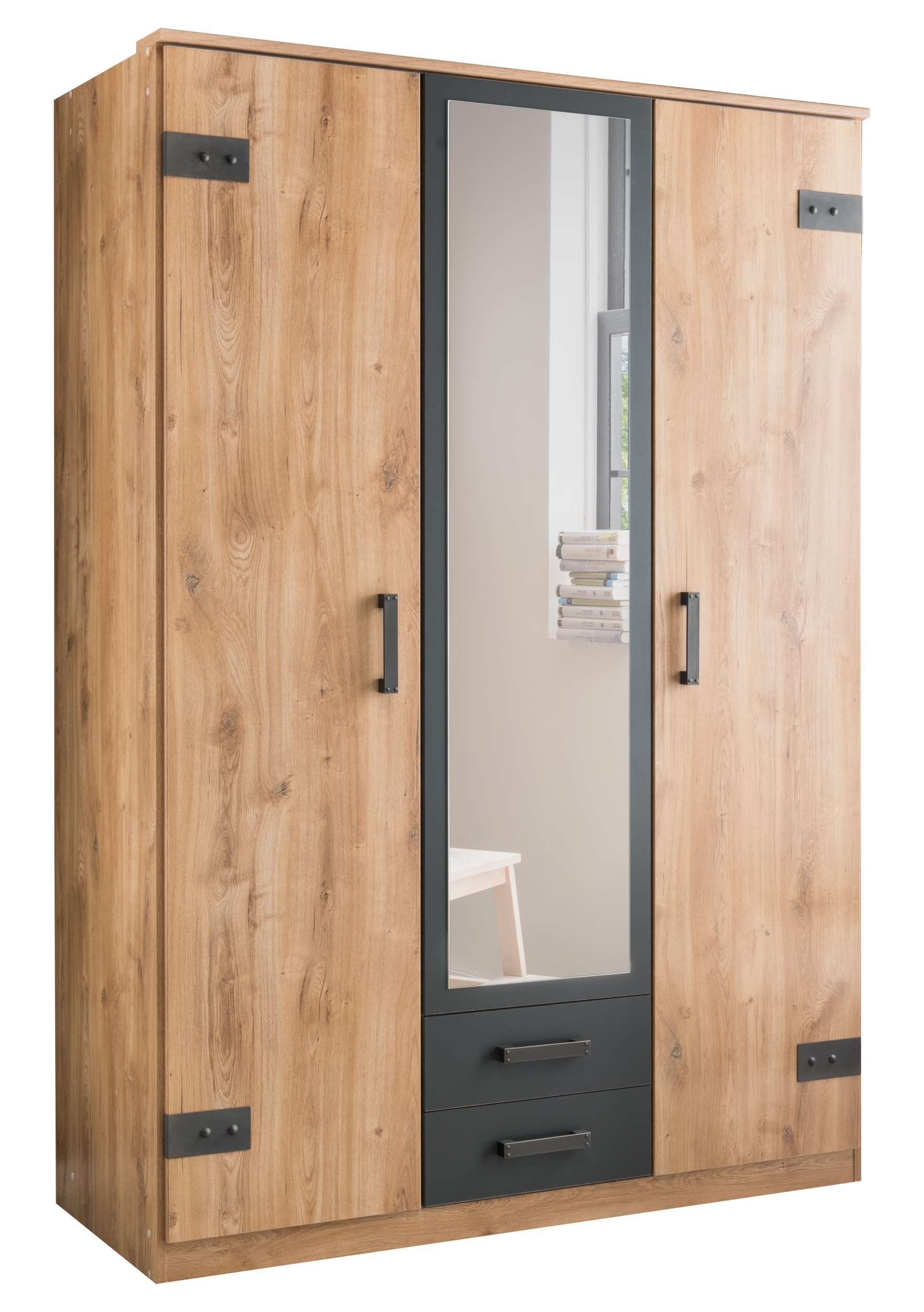 99rooms Drehtürenschrank Corso I Plankeneiche Optik Graphit