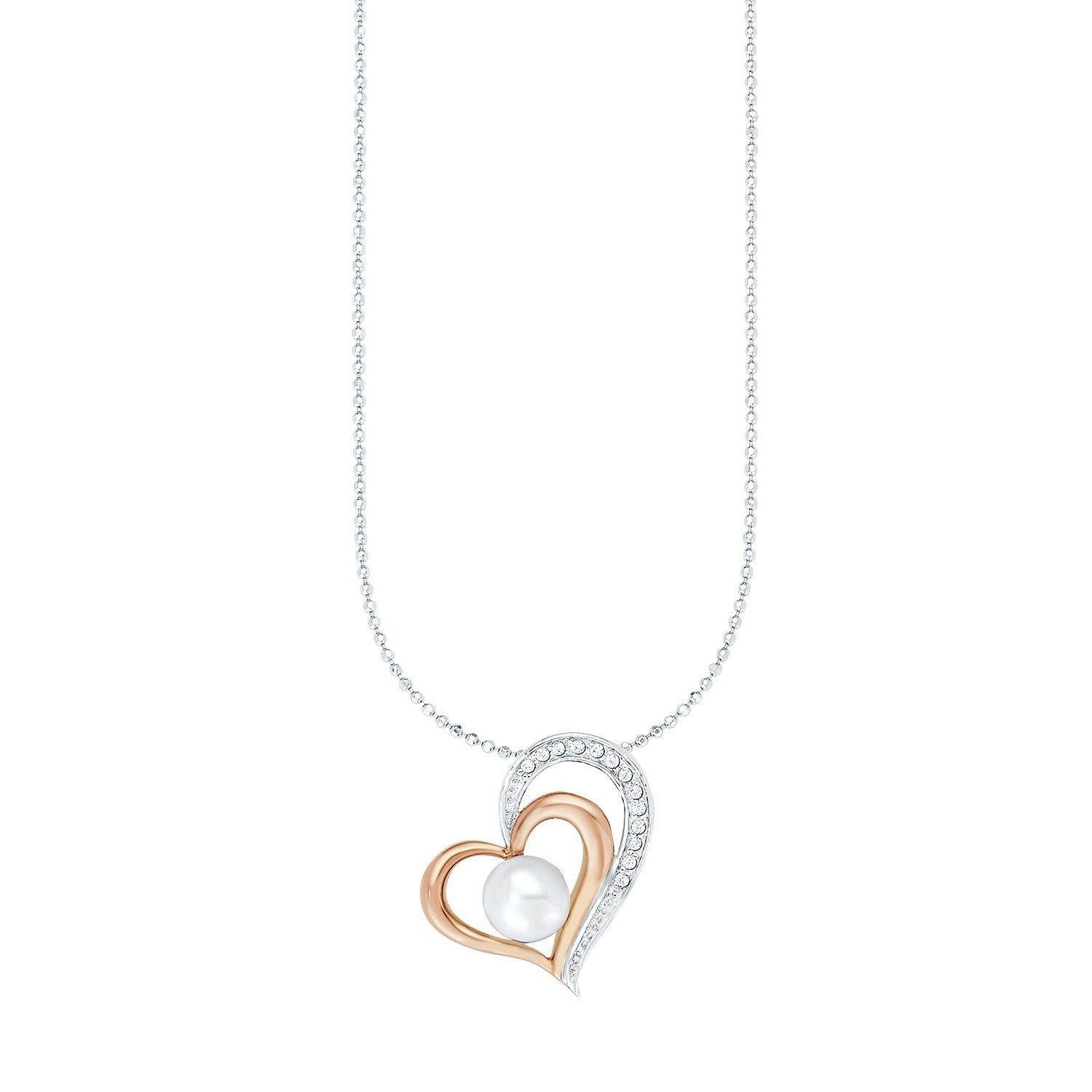 Amor Kette mit Anhänger für Damen, 925 Sterling Silber, Zirkonia synth., Herz (2-tlg., Kette mit ...